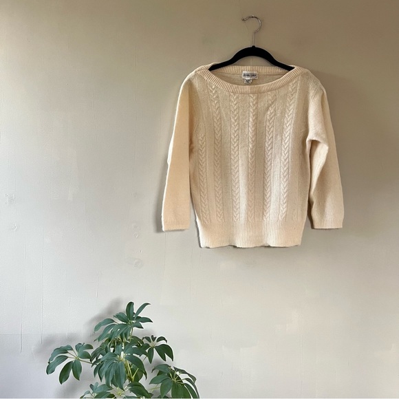 Vintage | Sweaters | Vintage Daniel Caron Cream Angora Cable Knit ...